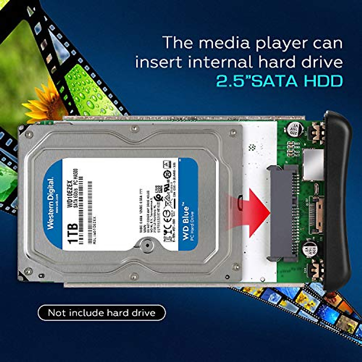 1080P USB3.0 HDMI Media Player Support 2.5" SATA HDD with HDMI/AV/Coaxial Output, Portable MP4 Player for Videos/Music/Photos from USB Drive/SD Card/Internal or External HDD