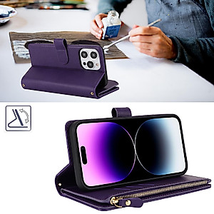 Jaorty Crossbody Case for iPhone 15 Pro Max, Purple with Strap Lanyard, Magnetic Flip Leather Wallet Case for Women, 6.7"