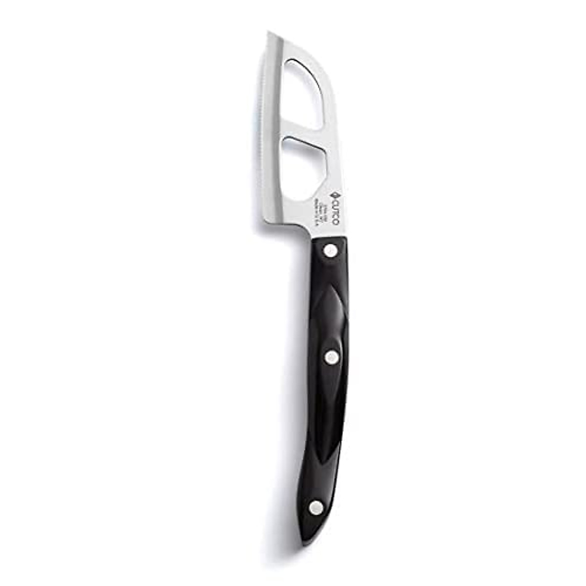 CUTCO Model 3764 Santoku Cheese Knife with High Carbon Stainless 3.75" Double-D serrated edge blade and 5" Classic Dark Brown handle (often called "Black") in factory-sealed plastic bag.