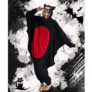 Kgromfy Black Bat Onesie Adult Halloween Animal Cosplay Outfits One Piece Costumes Party Jumpsuit Homewear M