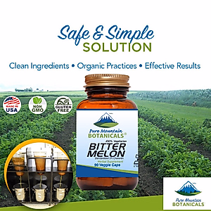 Pure Mountain Botanicals Bitter Melon Capsules - Kosher Vegan Caps with 500mg Bitter Melon Extract Supplement