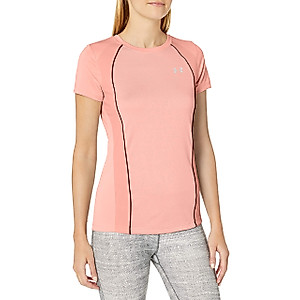 Under Armour Women's Tech C&s Jacquard Crew Neck Short Sleeve T-Shirt, Peach Frost (845)/Metallic Silver, X-Small