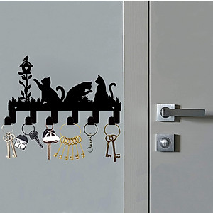 CREATCABIN Black Cats Key Holder for Wall Key Hanger Metal Key Organizer Coat Rack with 10 Hooks Key Hanging Holder Iron Wall Mount Hooks Wall Decorative for Entry Hallway Front Door 10.6x6.3Inch