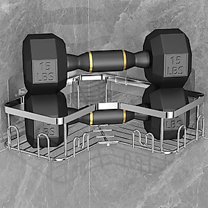 stusgo 4 Pack Corner Shower Caddy with Soap Holder, Adhesive Shower Shelves No Drilling, Rustproof Stainless Steel Bathroom Shower Organizer with Hooks, Shower Shelf for Inside Shower, Silver