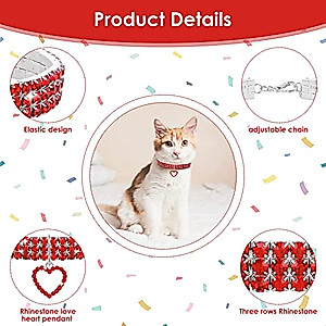 TIESOME Pet Collar with Rhinestones, Adjustable 3 Rows Crystal Diamond Cat Dog Collar Elastic Pet Necklace Pendant for Wedding Small Pet Necklace Jewelry (Red)