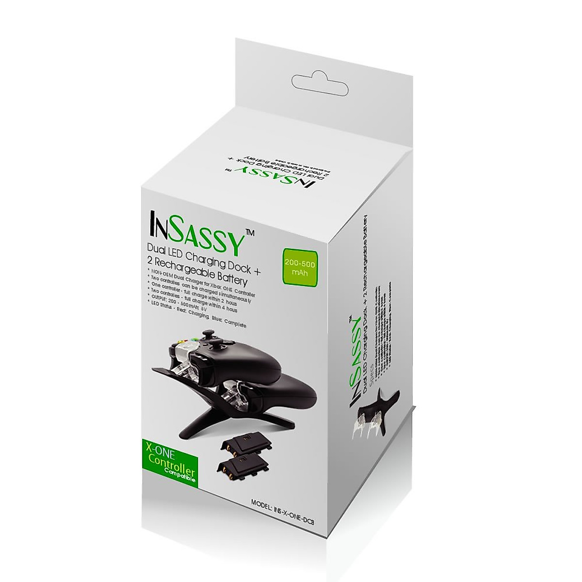InSassy (TM) Dual LED Charging Dock + 2 Rechargeable Battery for Xbox ONE Controllers