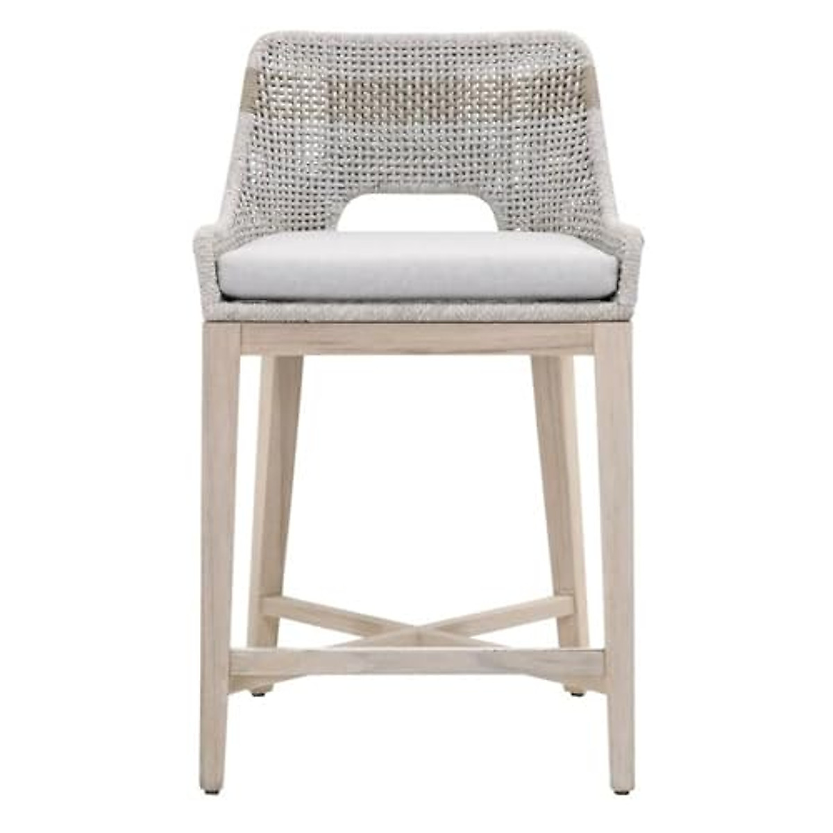 Home Square 3 Piece Upholstered Patio Counter Stool Set in Taupe and White