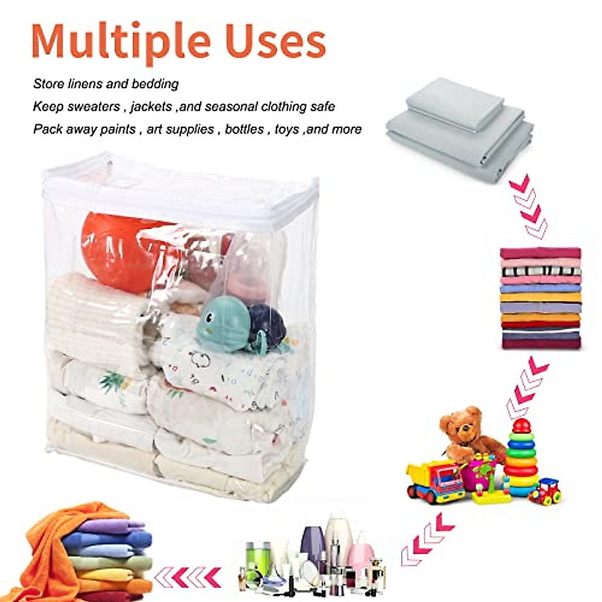 GXaryFulin Clear Storage Bags, Vinyl Storage Bags for Sweaters, Clothes, Blankets 12.6x10.23x5 Inch Set of 5