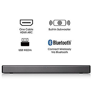 Hisense HS214 2.1ch Sound Bar with Built-in Subwoofer, 108W, All-in-one Compact Design with Wireless Bluetooth, Powered by Dolby Audio, Roku TV Ready, HDMI ARC/Optical/AUX/USB, 3 EQ Modes,Black
