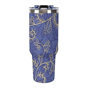 Romantic Flora Leaves Ornate Petals 40oz Water Bottle Double Wall Insulated Tumbler with Handle Leakproof Travel Mug Black-style