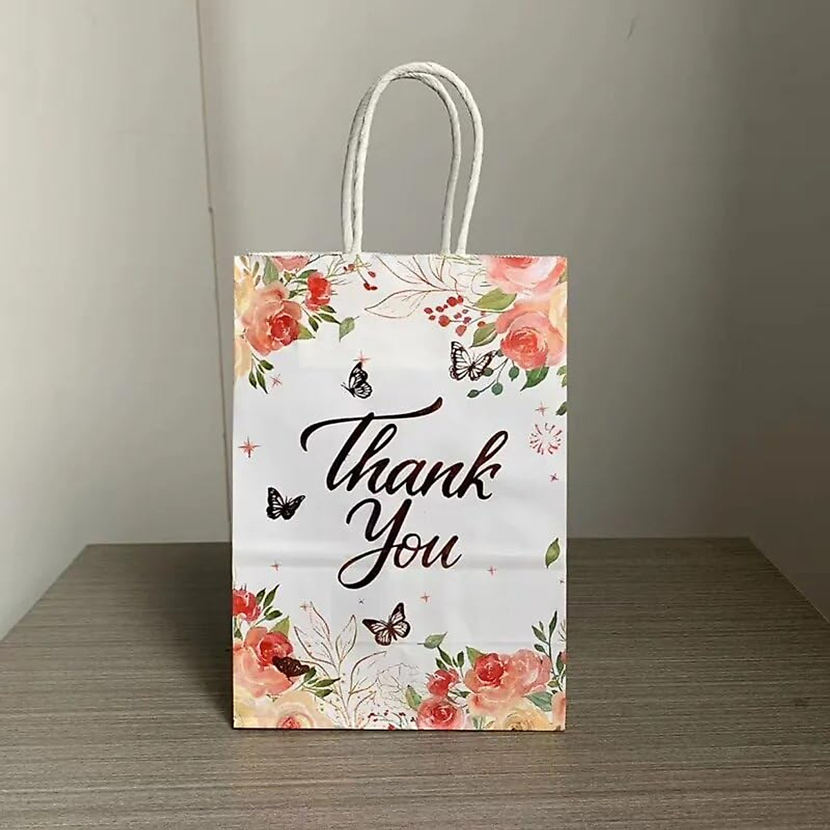 MODADA Gift Bags 12pcs Thank You Kraft Paper Portable Gift Bags Wedding Candy Bag Birthday Party Favors for Guests Clothing Takeaway Bag