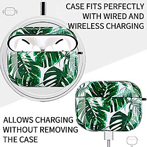 Airpods Pro Case - YOMPLOW Hawaii Palm Leaf Protective Hard Case Cover Skin Portable & Shockproof Women Girls with Keychain for Apple Airpods Pro Charging Case - Palm Leaf