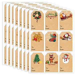 LCY WEDSHI 180Pcs Christmas Gift Tags Stickers, Christmas Name Tags Stickers, Self Adhesive Holiday Labels Stickers for Presents, 2 x 3 Inch, Kraft Paper