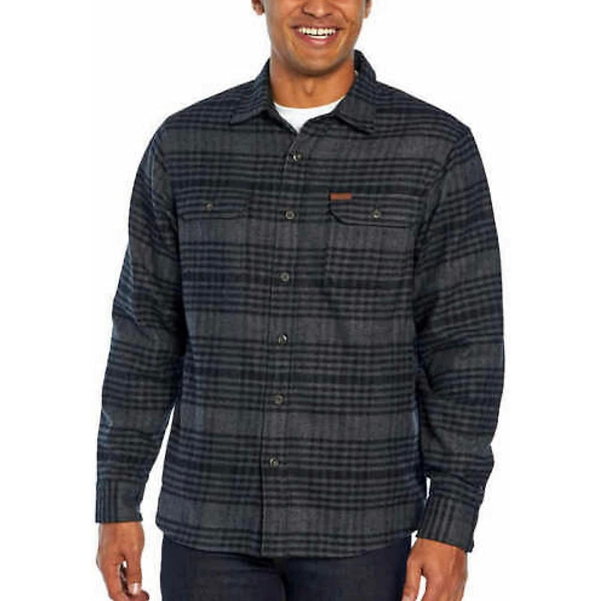 Orvis Big Bear Heavyweight Double Brushed Flannel Button Down Shirt with Hand Warmer Pockets (as1, Alpha, l, Regular, Regular, Black,Gray)