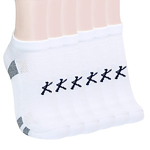 KONY Women's 6 Pairs Thick Cotton Cushioned Low Cut Ankle White Athletic Socks Mesh No Show Running Socks Size 6-9 (White - 6 Pairs)