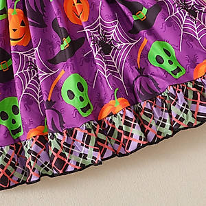 Kids Girls Halloween Dress Boo Pumpkin Pattern Sleeveless Dresses Little Girls Ruffle Dress (Purple, 5-6 Years)