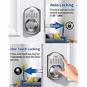 Fingerprint Door Lock: TEEHO TE002W Smart Lock, Built-in WiFi Keyless Entry Door Lock Deadbolt, Easy Installation, BHMA Cert, Satin Nickel