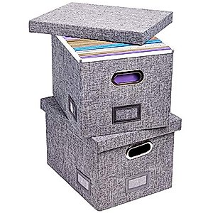 SUPERJARE File Box for Hanging Files, Set of 2, Storage Office Box with 60 lbs Weight Capacity, Filing Box with Durable MDF Board & Linen Fabric, File Storage Organizer for Letter/Legal - Grey
