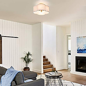 VILUXY Semi-Flush Mount Ceiling Light Fixture Cream White Fabric Drum Shade Antique Brass Brush Paint Finish for Bedroom, Dining Room, Corridor, Living Room 13.77" 4-Light