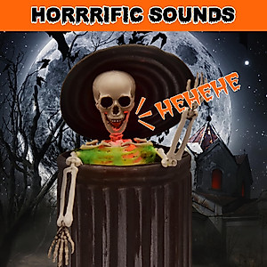 Presence 12" Halloween Animated Trashcan Skeleton, Spirit Activated Animatronic Halloween Decorations with Scary Sounds and Movable Posable Joints, Indoor Haunted House Party Home Props Decor