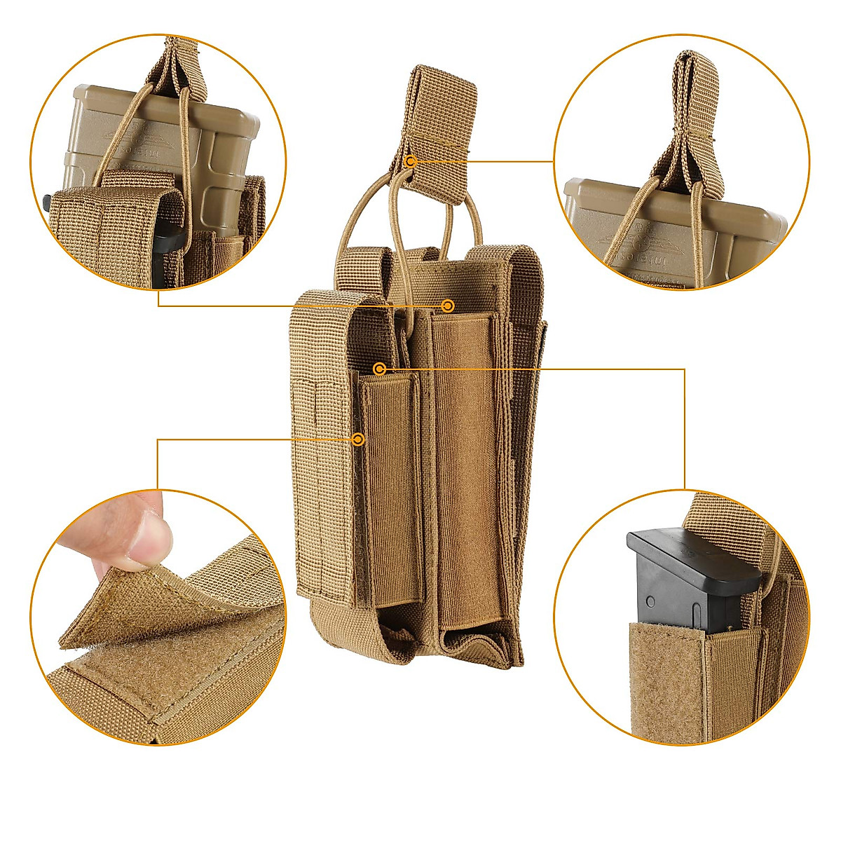 FRTKK Molle Mag Pouch, Open Top Single/Double/Triple Magazine Pouch Holder Carrier for M4 M16 AK AR Glock M1911 92F 9mm