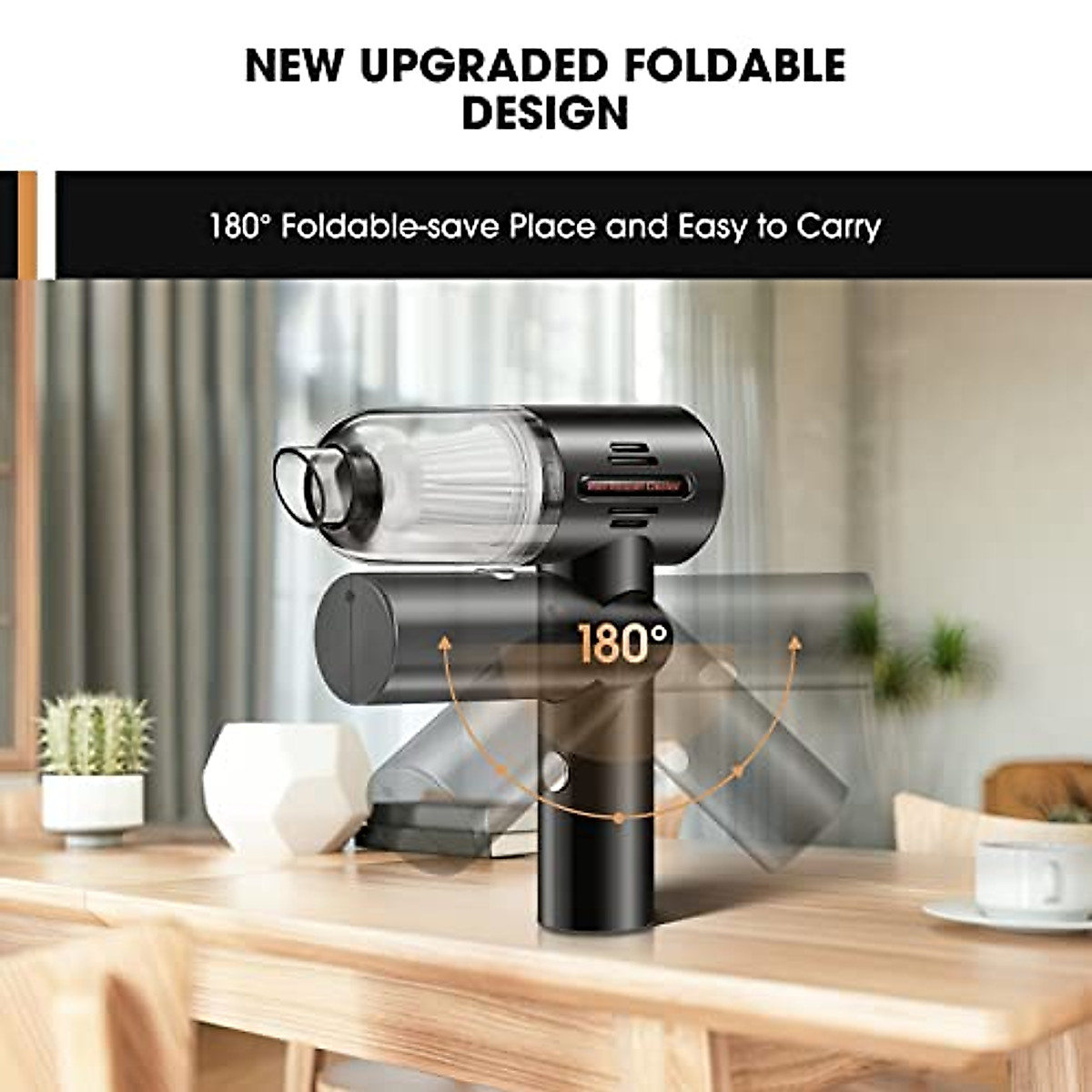 Alltope Car Vacuum Cleaner 9000Pa Powerful Suction, Cordless Handheld Car Vacuum Cleaner with Filter, 3 in 1 Car Vacuum Cleaner Foldable Rechargeable for Car Home Pet Hair Cleaning