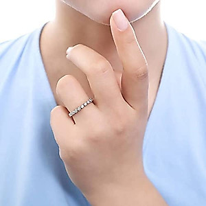 TwoBirch Platinum Plated Sterling Silver Swirl S Prong Set Round Cut Moissanite Eternity Ring (GRA CERTIFIED) (2.5MM) (9)