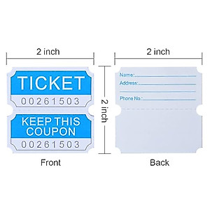 L LIKED 2,000 Assorted Double Raffle Tickets Roll (4 x 500 Tickets) 50/50 Stub Tickets for Events, Fairs, Roll with Consecutively Numbered