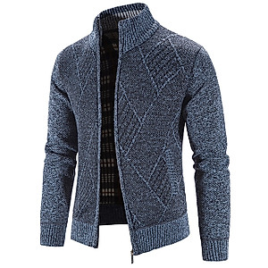 VtuAOL Men's Cardigan Sweater Warm Soft Knit Full Zip Sweater Winter Coat for Men Blue US S
