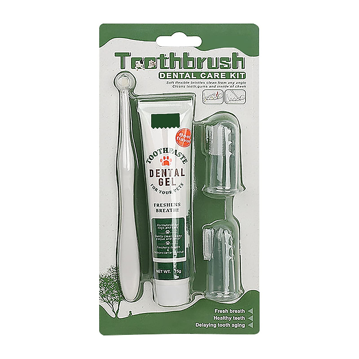 Pet Dog Tooth Brushing Kit - Dog Finger Toothbrush, 360° Toothbrush & Beef Flavor Toothpaste for Dogs Puppy Cats Teeth Oral Cleaning, Fresh Breath, Reduces Plaque & Tartar Buildup Dental Care Kit