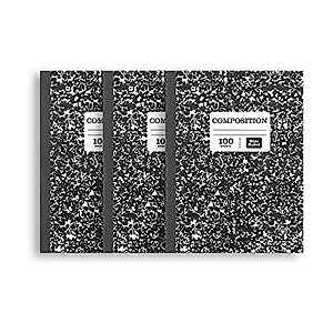 (3 pack) Pen+Gear Wide Ruled Black Marbled Composition Notebooks 100 Sheets - 300 Sheets Total