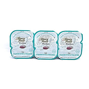 Fancy Feast Petites Cat Food Ocean Whitefish Flavor Bundle Includes (3) Each: Ocean Whitefish & Tuna Pate (2.8 oz), Ocean Whitefish with Tomato in Gravy(2.8 oz) & Catnip Toy