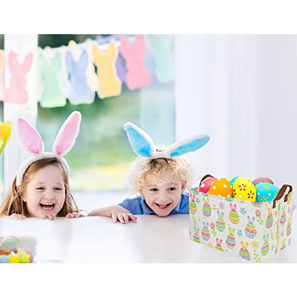 Essme Rectangular Easter Basket,Kids Storage bin Organizer with Handles for Easter Decor,Shelf Basket,Toy Organizer,Easter Gift.(Easter Eggs)