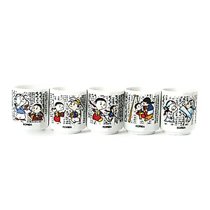 Korean Soju Shot Glass Set, 5 Piece Ceramic Pottery Cup for Soju Alcohol Liquor w/Korea Traditional folk game shot glasses, Illustration Paintings Gift Party Decoration Shot Glasses
