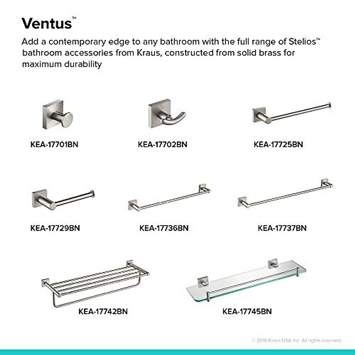 Kraus Ventus Bathroom Shelf, Brushed Nickel Finish, KEA-17745BN