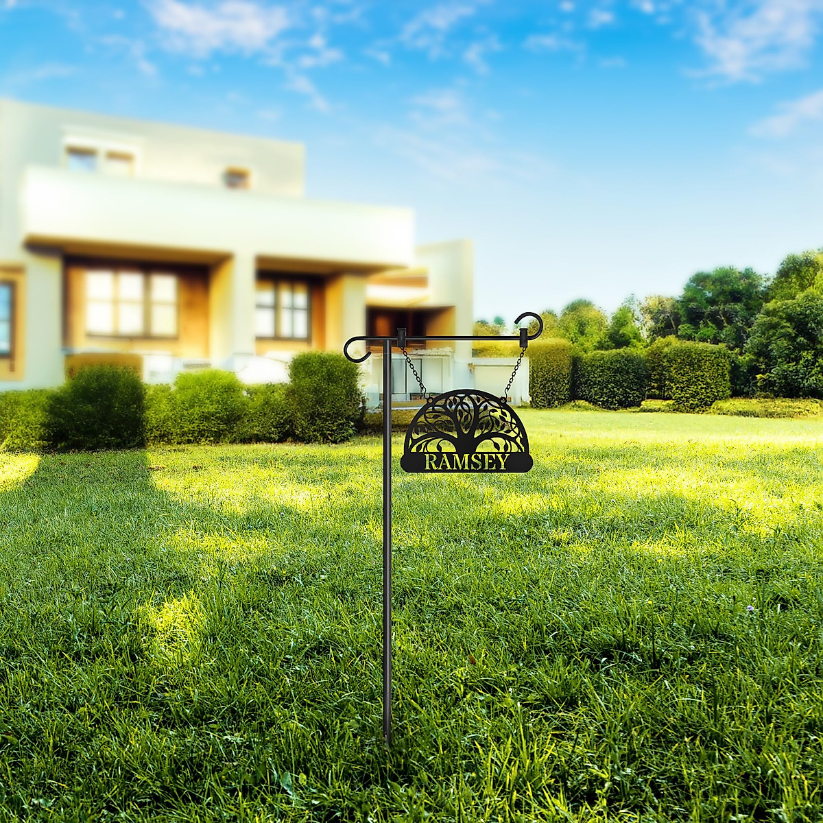 Personalized Tree of Life Hanging Metal Sign - Garden Flag Hanging Sign with Last Name - Custom Hanging Sign on Optional Adjustable 34-50" Pole for Outdoors Porch, Driveway