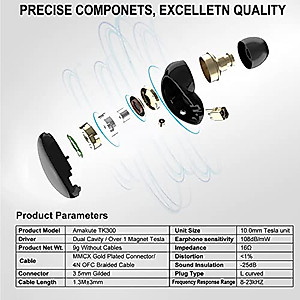 DCMEKA in Ear Monitors Amakute TK300 Over Ear Earphones, 10mm Large Unit Drive, Over 1 Magnetic Tesla, Professional Sound Isolating IEM Headphones, MMCX Cable, 3D Printing Cavity (Black, No Mic)