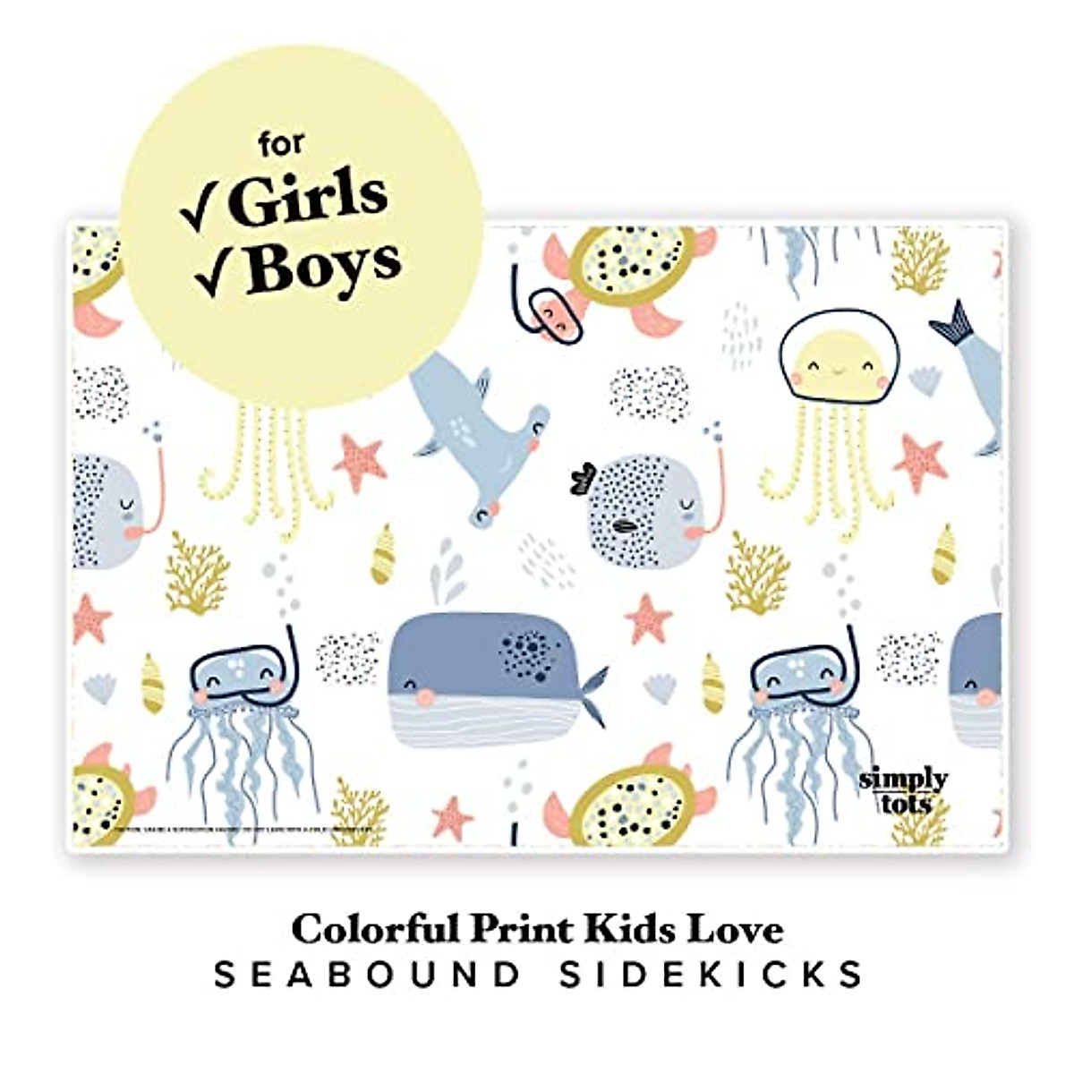 Stick-On Disposable Placemats for Baby and Kids - 60 Pack with Cute Print - 12"x18" Strong Adhesive Toddler Placemats - Easy Clean Up & Germ Free - For Restaurants, Home, or Travel | Simply Tots Brand