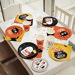 Halloween Party Plates and Napkins 121pcs Halloween Boo Party Supplies Tableware Set Trick or Treat Spider Ghost Halloween Paper Plates Napkins Banner for Halloween Birthday Party Serve 30 Guests
