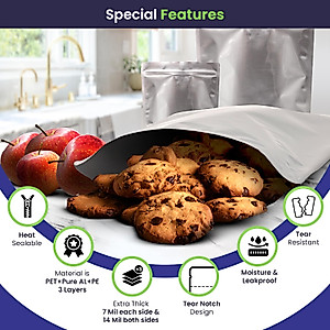 Opalpros 60 pcs Gusseted 14 Mil Mylar Bags for Food Storage with oxygen absorbers - 5 Gallon (10), 1 Gallon (20), Quart (30), with 2500cc, 500cc & 300cc OA Resealable Mylar Bags + Colorful labels