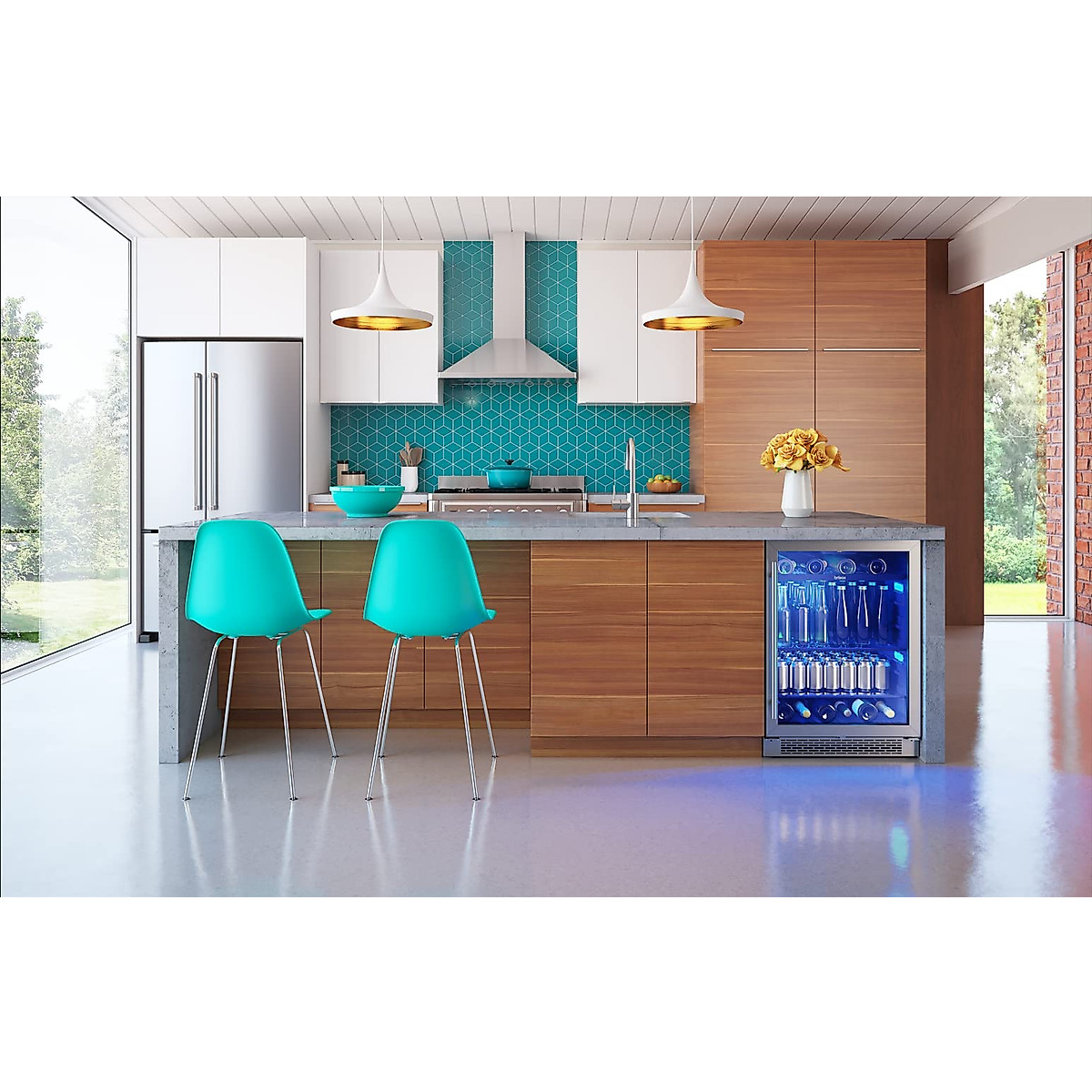 Zephyr Brisas 24 Inch Wine Fridge Dual Zone Under Counter - Low Noise Countertop Wine Cooler Cellars Cabinet Home Bar Freestanding Wine Refrigerator with Glass Door and Temp Control, 46 Bottles