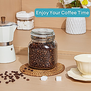 Vtopmart 34oz Glass Food Storage Jars with Airtight Clamp Lids, 3 Pack Kitchen Canisters for Flour, Cereal, Coffee, Pasta and Canning, Square Mason Jar with 8 Chalkboard Labels