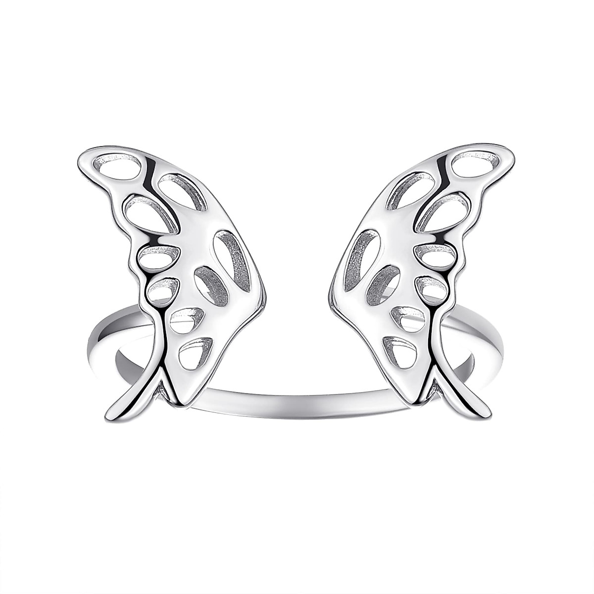 LEMON GRASS Open Butterfly Band Ring in Sterling Silver | Women's Adjustable Cutout Butterfly Ring | Gold Statement Stackable Minimalist Ring for Sister Gift