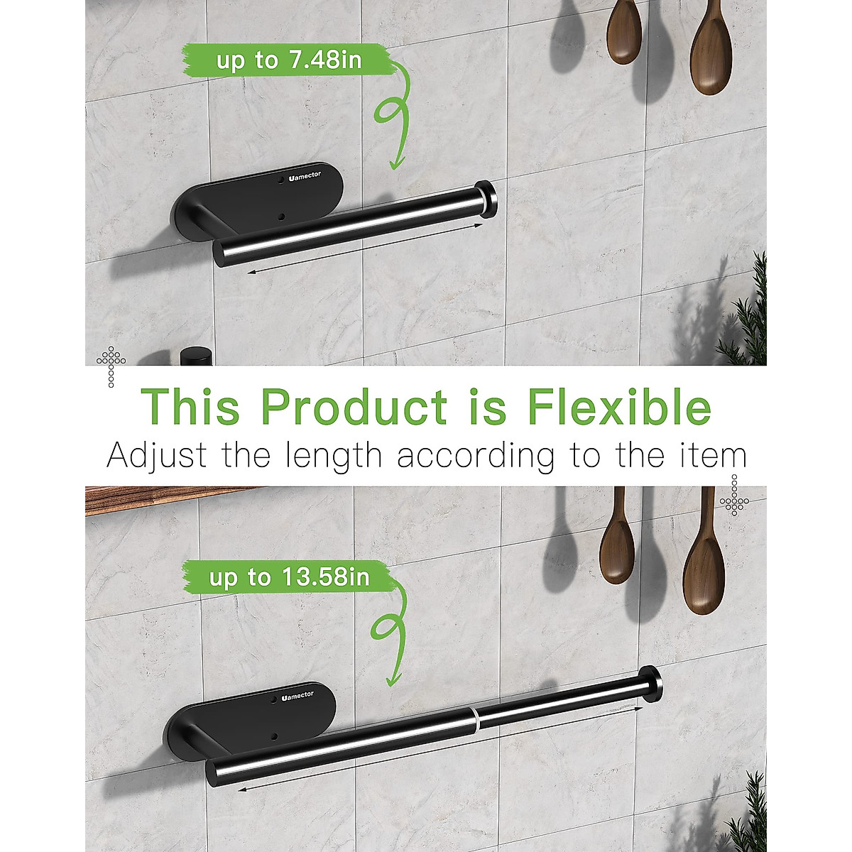 Adjustable Self-Adhesive Paper Towel Holder Under Cabinet, Under Counter Paper Towel Holder Wall Mount for Kitchen Bathroom Organization Storage, Adhesive and Screws, Extendable 7.5" to 14"