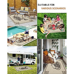 Indoor/Outdoor Area Rug Thanksgiving Turkey Retro Lines Border Carpet for Patio/Backyard/Porch/Deck, Sketch Black Food Camping RV Rugs Mat Water Absorb Non-Shedding Home Floor Pad-4'x6'