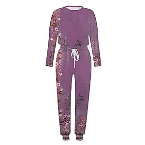 Lounge Sets for Women Sweatsuits Sets Crewneck Sweatshirts Pullover Long Pants Two Pieces Sweatsuit Lounge Sets Purple