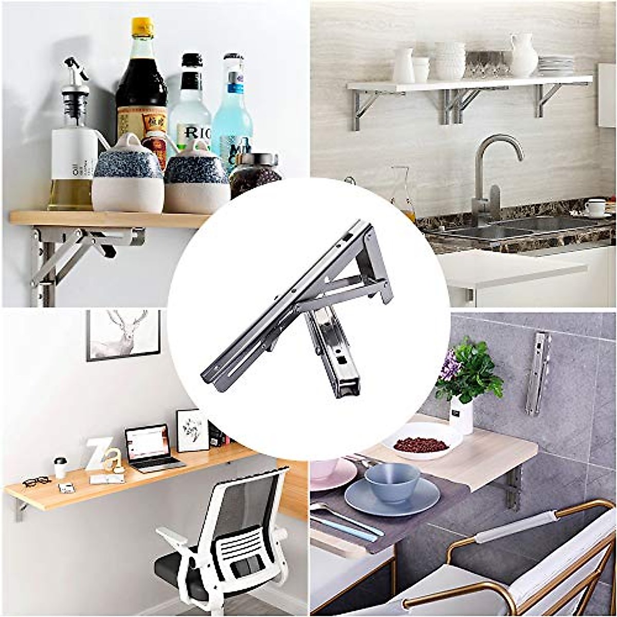 Folding Shelf Brackets - Heavy Duty Stainless Steel Collapsible Shelf Bracket for Bench Table, Space Saving DIY Bracket, Max Load: 550lb （Long：10” ，2 PCS）