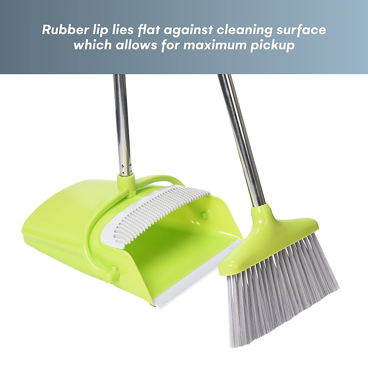 Easy Gleam Broom and Dustpan Set - Heavy-Duty Combo Set for Home Cleaning - Stand-Up Long Dustpan and Brush with Built-in Scraper, Teeth, Clip-On Storage - Cleaning Supplies for Kitchen, Lobby Room