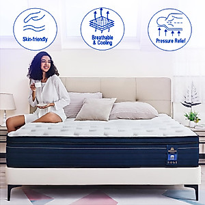 King Mattress,14 Inch Gel Memory Foam Hybrid Mattress in a Box,Motion Isolation Individually Wrapped Pocket Coils,Pressure Relief,Back Pain Relief,Breathable,Non-Fiberglass King Size Mattress