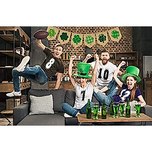 Whaline St. Patrick's Day Burlap Banner with String Green Shamrock Burlap Banner Pre-Assembled Bunting Garland St. Patrick's Day Celebration Hanging Decorations for Home Party Supplies